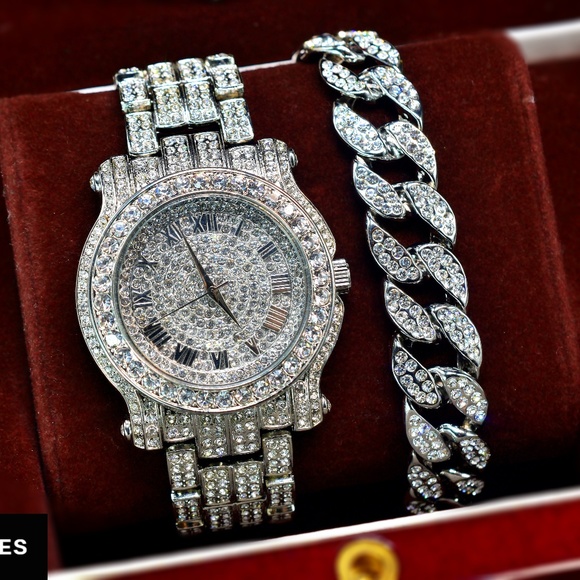 Accessories | Mens Iced Out Stylish Watch Miami Bracelet Set | Poshmark